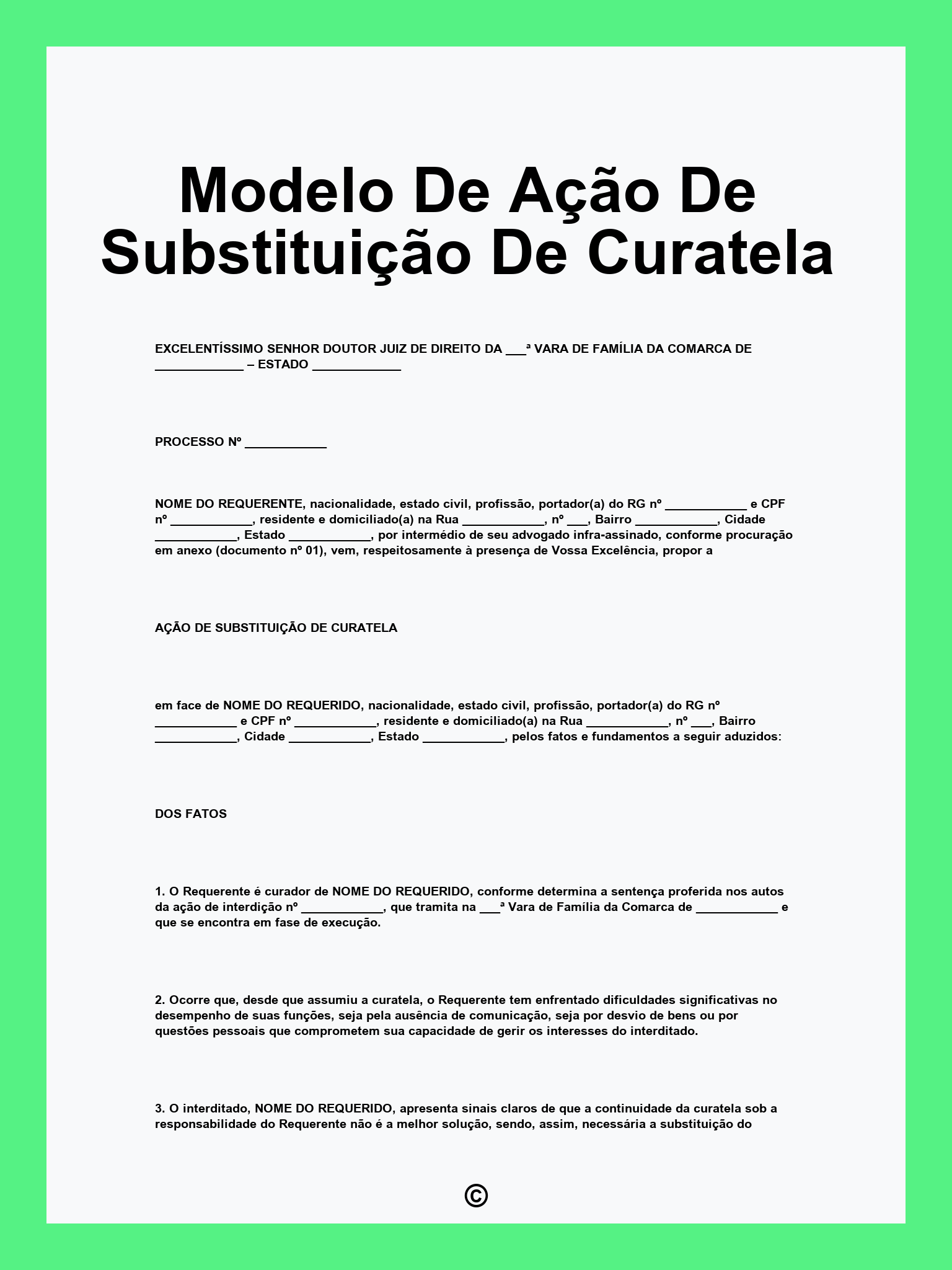 Modelo De Ação De Substituição De Curatela